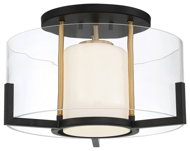 Eaton 1-Light Ceiling Light, Matte Black With Warm Brass Accents ...