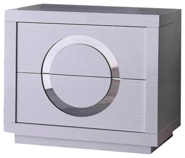 Luna Modern White Crocodile Lacquer Nightstand - Contemporary ...