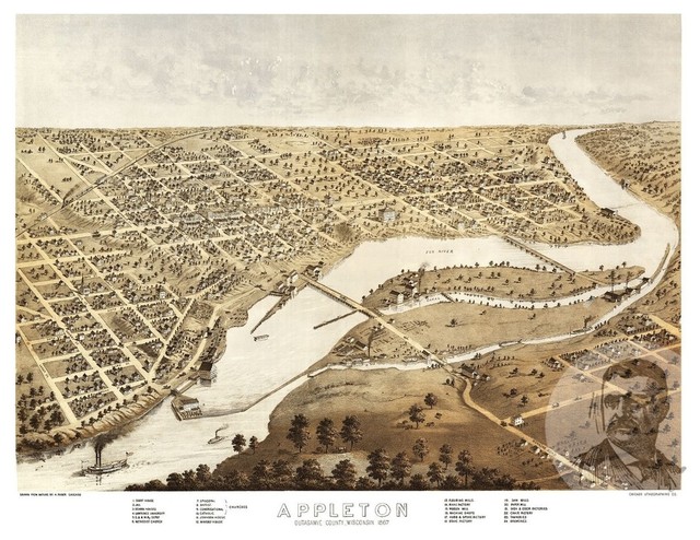 Old Map of Appleton Wisconsin 1867, Vintage Map Art Print, 24"x36 ...
