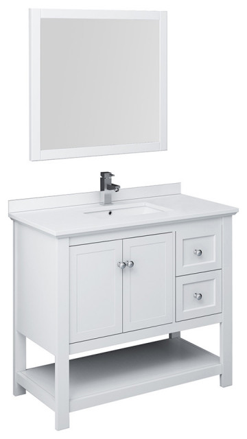 Fresca Manchester 40" White Traditional Bathroom Vanity w/ Mirror, 40"W ...