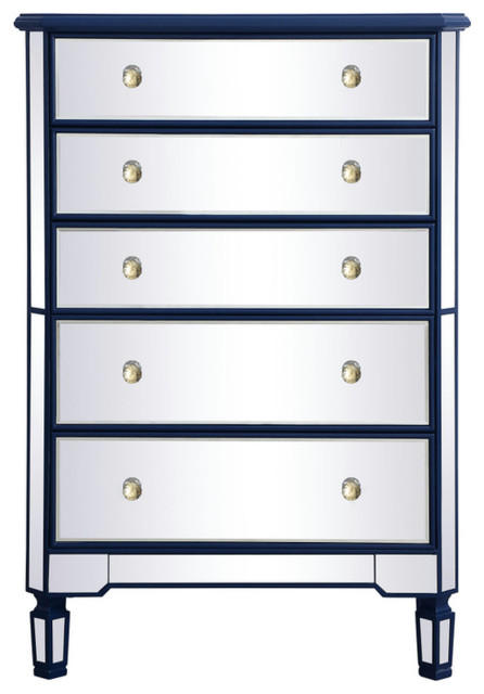 33" Mirrored 5 Drawer Chest, Blue - Contemporary - Dressers - by ...