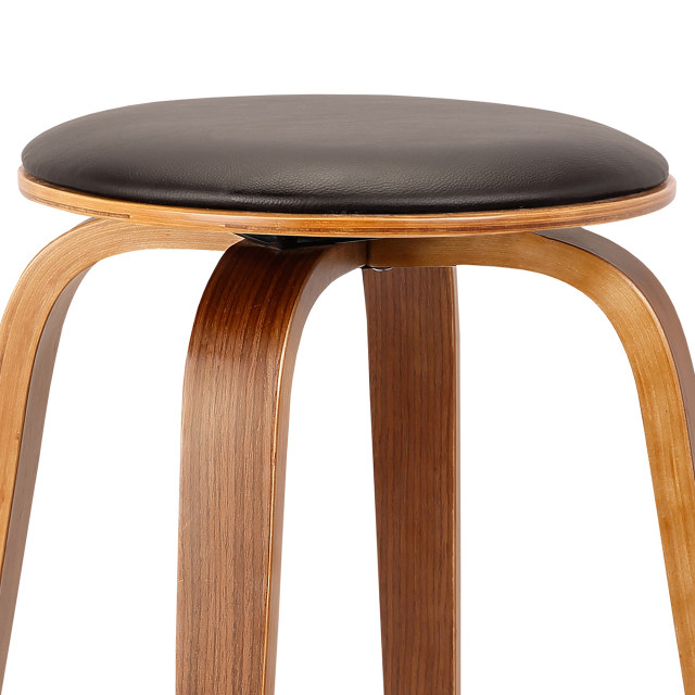Round Leatherette Wooden Counter Stool With Flared Legs, Brown ...