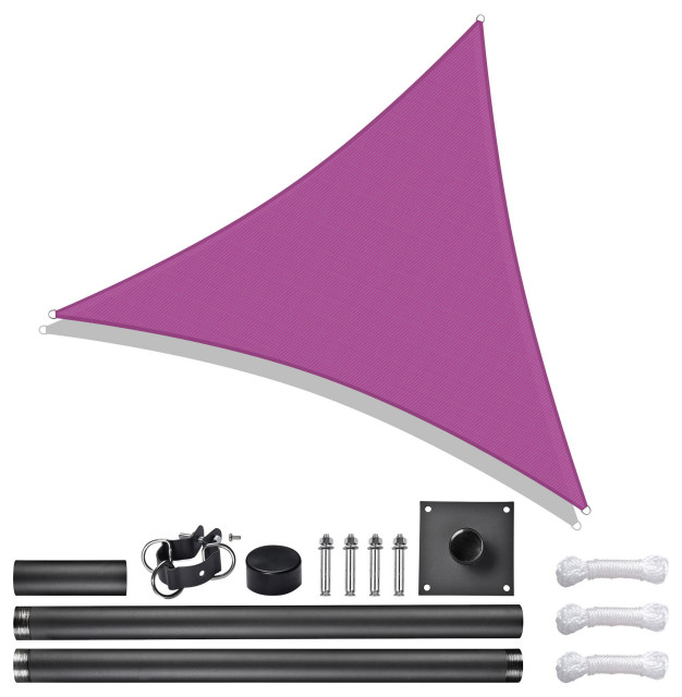 22Ft Triangle Sun Shade Sail Canopy Awning 8Ft Detachable Pole Kit ...