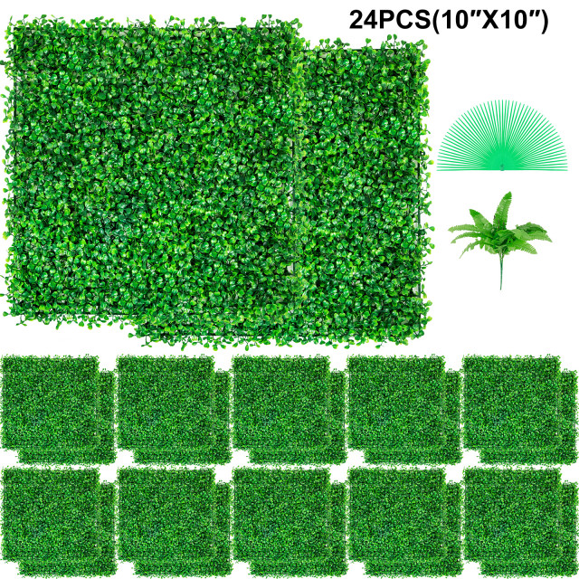 24x Artificial Boxwood Panel Fake Hedge Plant Privacy Fence Screen, 24 ...