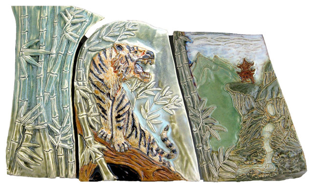 Ceramic Tile Mural, Tiger Bamboo, Back splash - Asian - Tile Murals ...