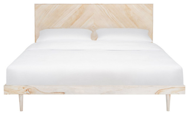 Simone Herringbone King Bed White Wash - Midcentury - Platform Beds ...