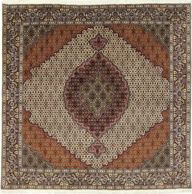 Persian Rug Tabriz Mahi 6'8"x6'7" Hand Knotted, 6'8"x6'7" - Traditional ...
