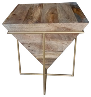 Wood, 18" Inverted Pyramid Side Table, Brown/Gold - Contemporary - Side ...