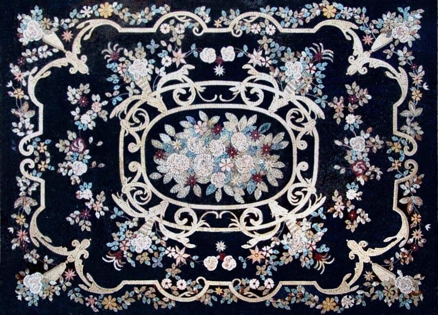 Flower Mosaic Pattern Tile Rug, Si, 85" x 61" - Traditional - Tile ...