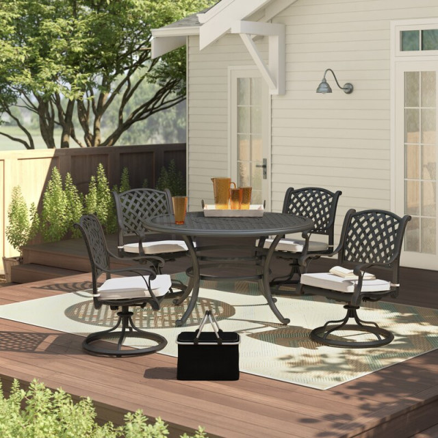 Carlsbad Cast Aluminum 5-Piece Round Dining Set With 4 Swivel Rockers ...