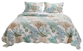 Greenland Home Fashions Atlantis Quilt Set 2Piece Twin/XL Jade - Beach ...