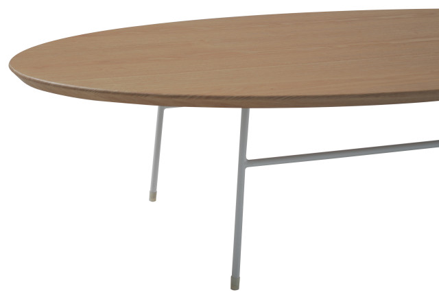 LeisureMod Rossmore Oval Coffee Table With White Steel Frame ...