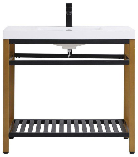 Elegant Decor Raya 18" Single Resin Top Metal Bathroom Vanity in Gold ...