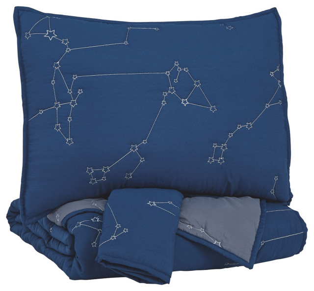 Constellation Theme Full Size Fabric Comforter set with 1 Sham, Blue ...