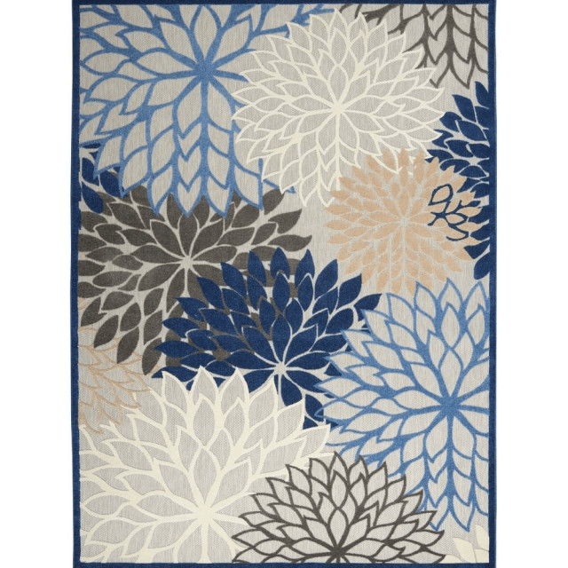 10' X 13' Blue Floral Non Skid Indoor Outdoor Area Rug - Contemporary ...