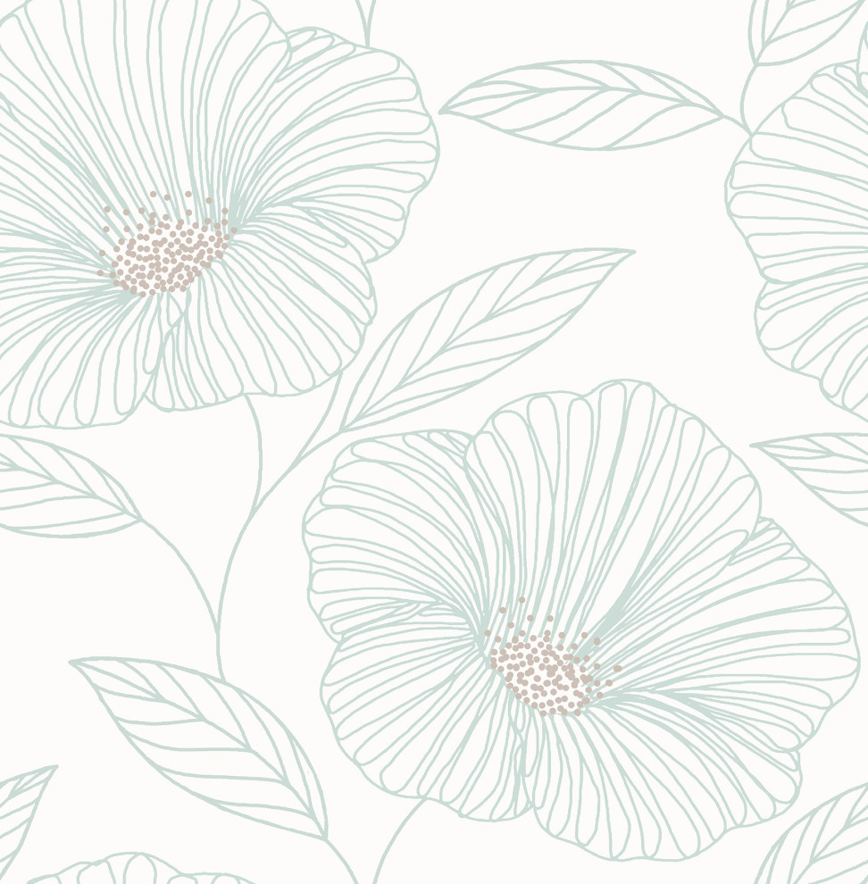 Seafoam Floweret Peel & Stick Wallpaper, Swatch - Contemporary ...