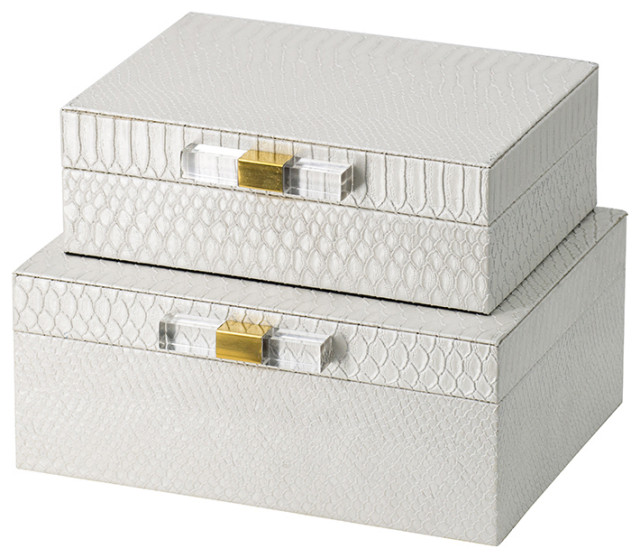 Snake Print Decorative Rectangular Boxes with Gold and Acrylic Handles ...