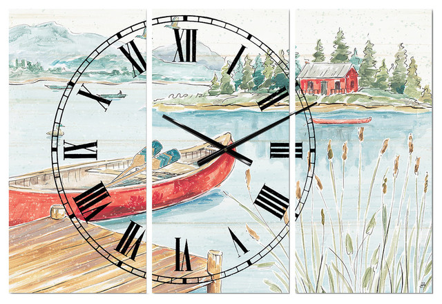 Lake House Canoes I Lake House Multipanel Metal Clock - Rustic - Wall ...