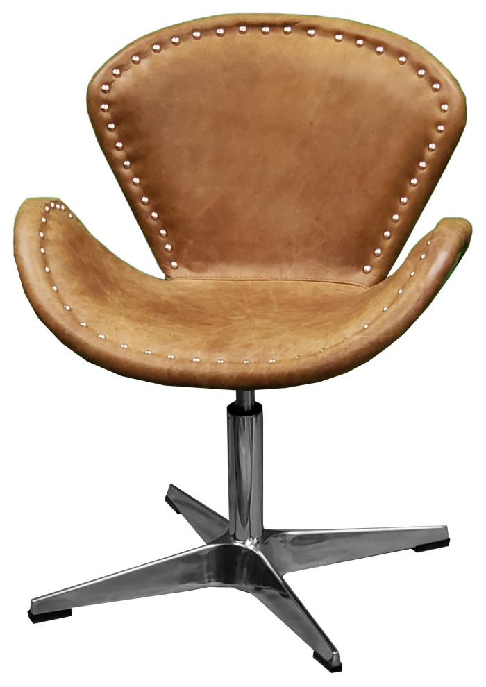 Swan Swivel Chair in Top Grain Genuine Leather, Whisky - Midcentury ...