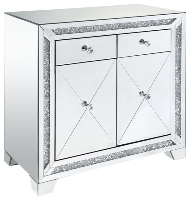 Bowery Hill Contemporary 2-Drawer Console Table in Mirrored and Faux Diamonds - Contemporary ...