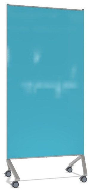 Ghent Pointe Magnetic Mobile Glass Dry Erase Board Blue Silver Frame ...