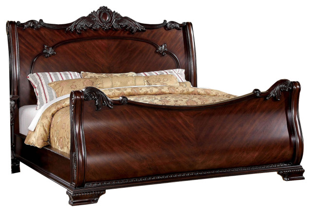 Traditional Style Wooden Queen Size Bed With Intricate Accents, Brown ...