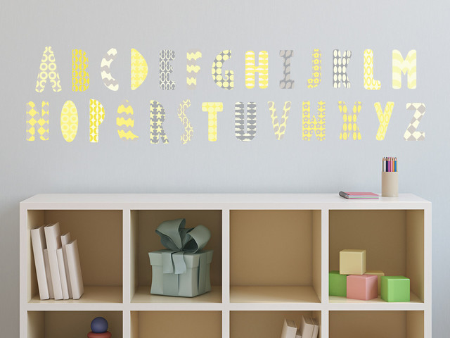 Modern Alphabet Fabric Wall Decals in Yellow, Grey, White ...