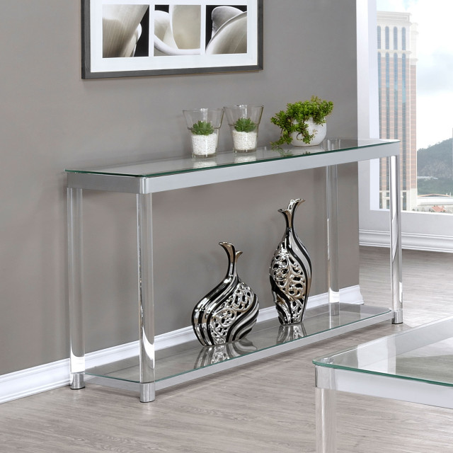 Anne Sofa Table With Lower Shelf Chrome and Clear - Contemporary ...