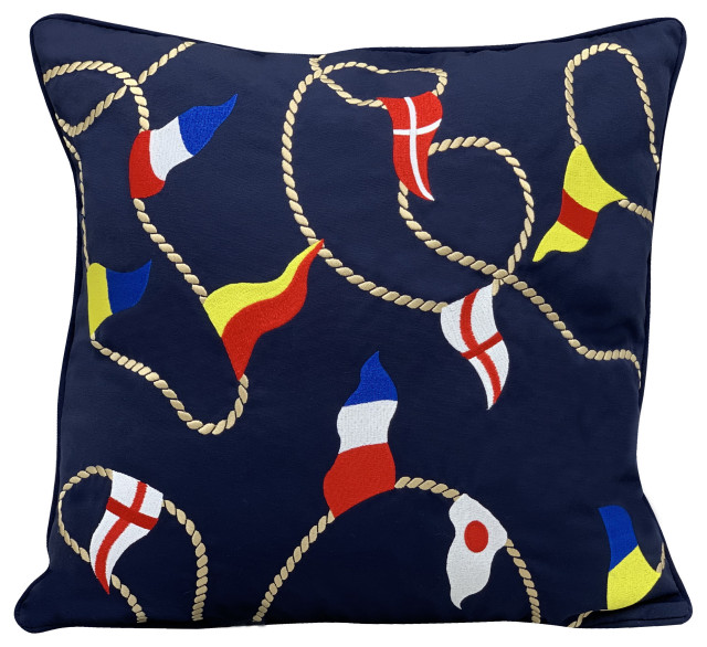 Nautical Rope And Flags Indoor/Outdoor Pillow - Beach Style - Outdoor ...