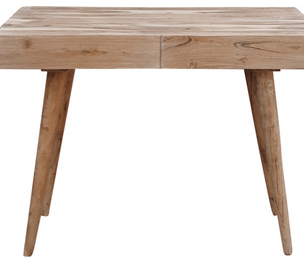 39" Brown Acacia Solid Wood Writing Desk With Three Drawers ...