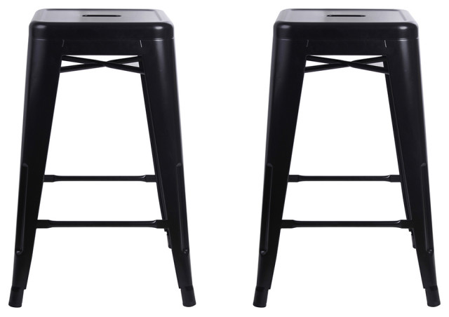 Metal Backless Black Bar Stools, Set of 2 - Industrial - Bar Stools And ...