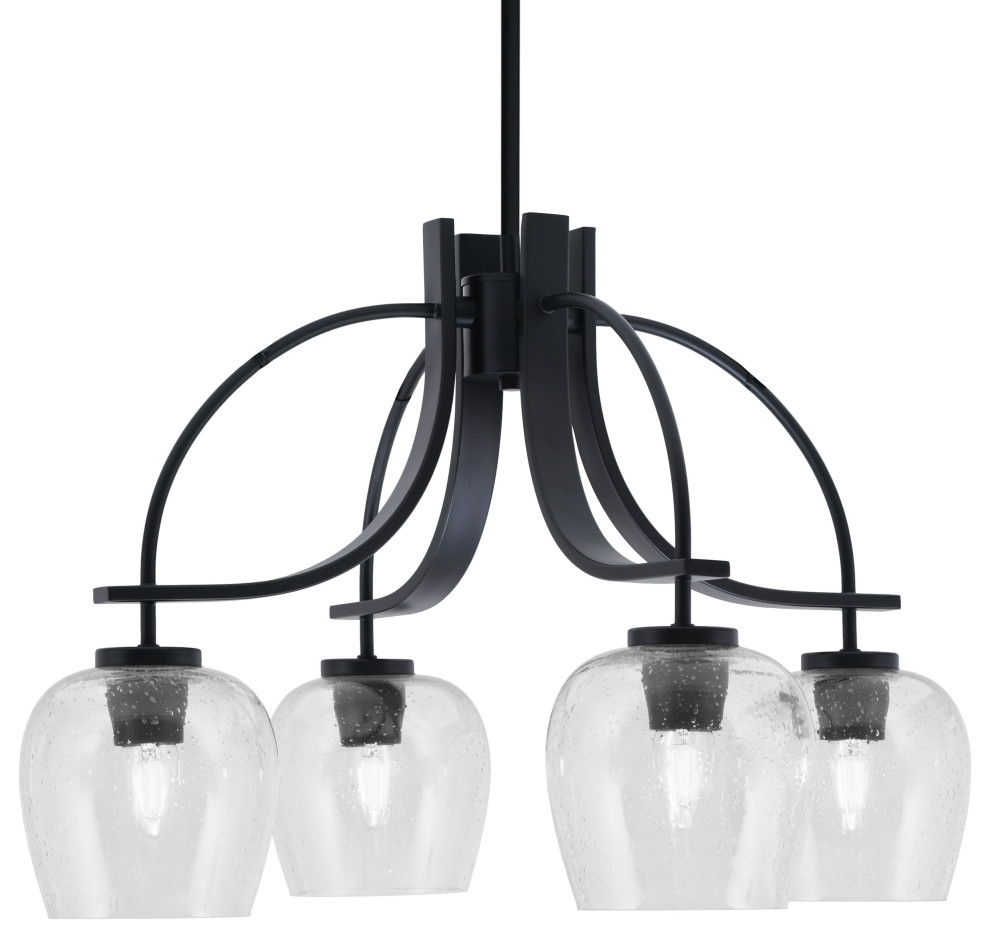 Cavella 4 Light, Downlight Chandelier, Matte Black Finish, 6" Clear ...