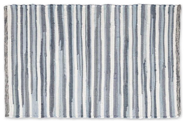 Stonewash Blue Slim Stripe Cotton Chindi Rug 4X6Ft - Contemporary ...