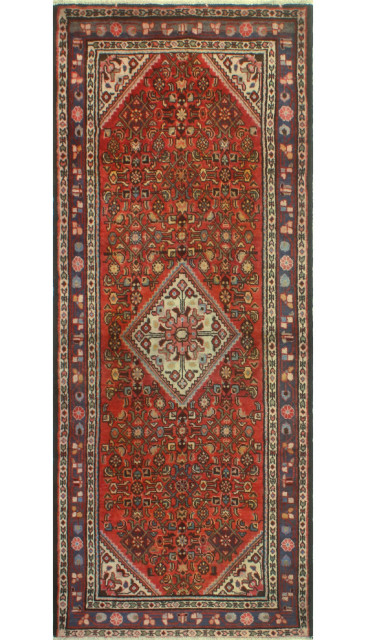 Fine Vintage Distressed Astrid Rust/Blue Runner, 3'9x9'5, 3'9x9'5 ...