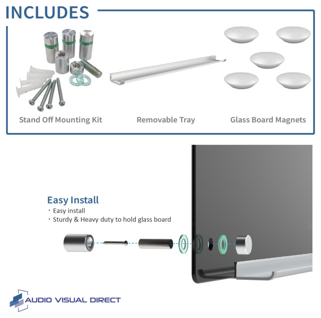 Magnetic Black Glass Dry-Erase Board Set Audio-Visual Direct, 35 1/2 ...