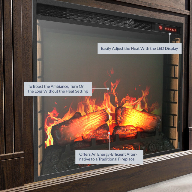 Freestanding Electric Fireplace Bookshelves with 28" Fireplace, 70 ...