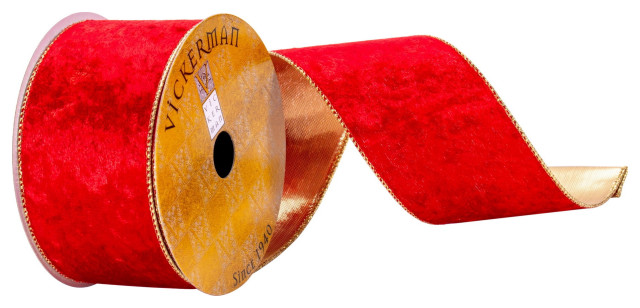 Vickerman Q214897 2.5" x 10 Yards Red Velvet Gold Back Ribbon - Holiday ...