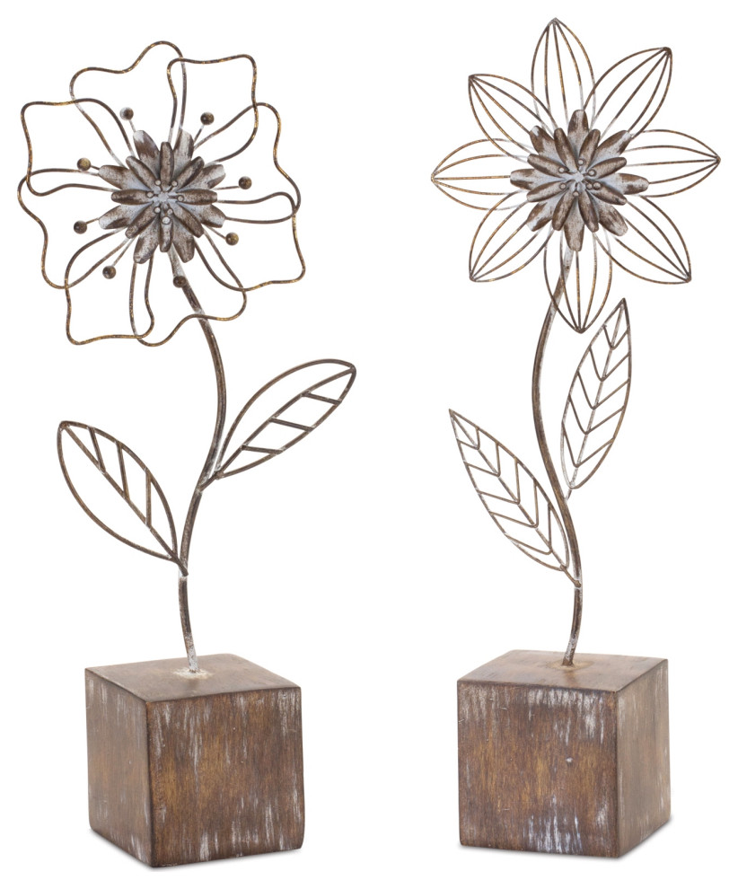 Metal Floral Decor, 2-Piece Set - Farmhouse - Decorative Objects And ...