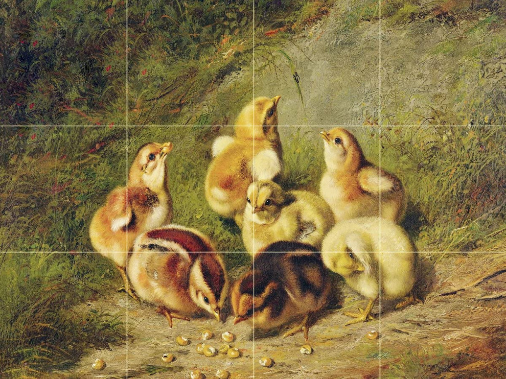 Tile Mural BABY CHICKS birds little chickens Backsplash, Four Inch ...