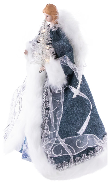14" Blue Angel with Lighted Tree Christmas Tree Topper - Modern ...