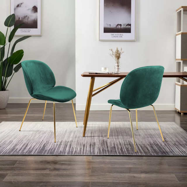 Green Velvet Shell Dining Chairs With Gold Legs, Set of 2 - Midcentury ...