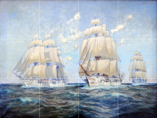 Tile Mural, Seascape Ship Wave Backsplash, 4.25" Ceramic, Matte - Beach ...