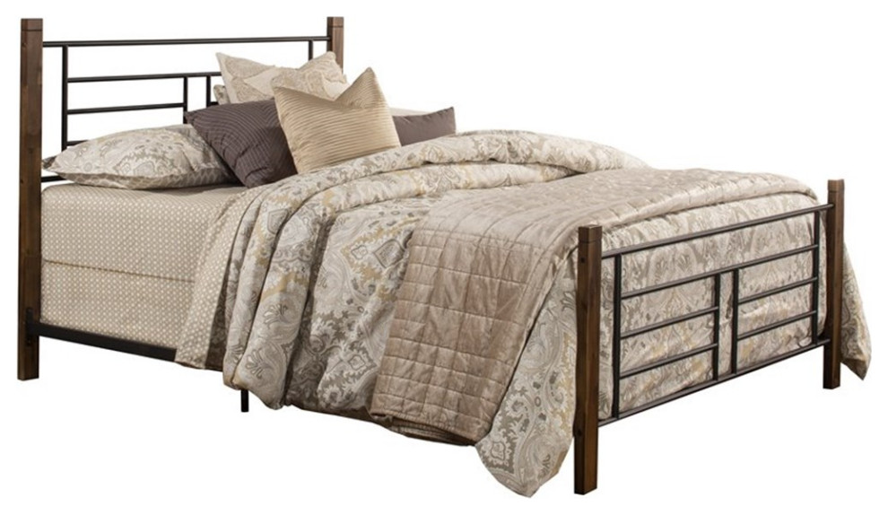 Bowery Hill Traditional Mahogany Metal Queen Bed with Wood Posts and ...