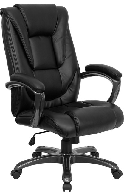 Black Layered Upholstered Swivel Ergonomic Chair With Smoke Metal Base ...