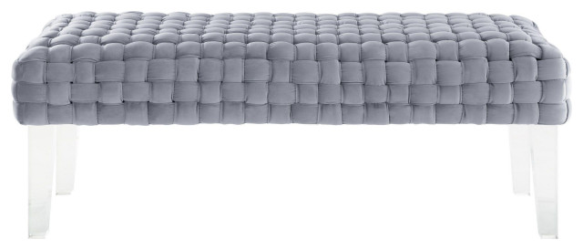 Sal Woven Gray Velvet Bench - Contemporary - Upholstered Benches - by ...