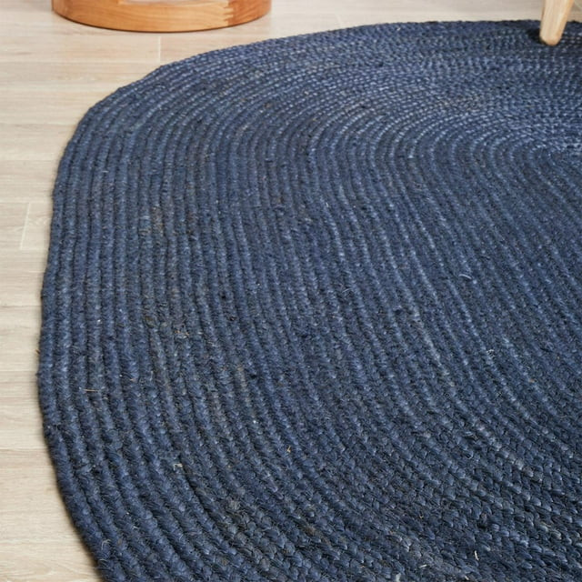 Handmade Navy Jute Oval Area Rug, Braided Natural Farmhouse Design, 5 ...