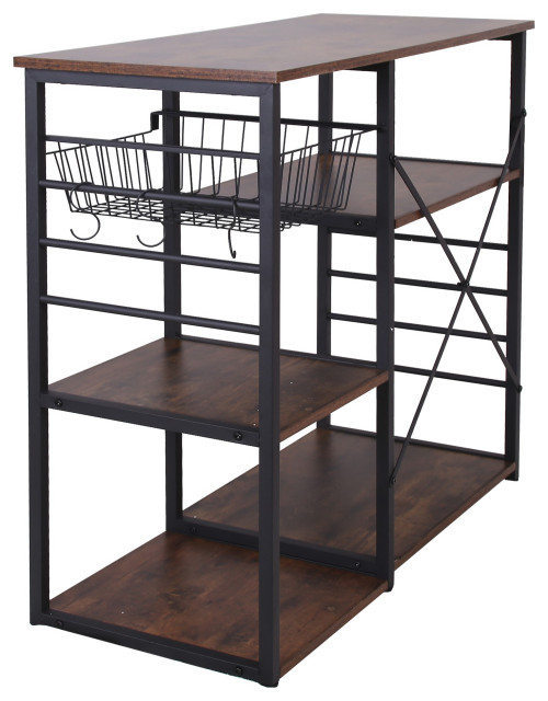Benzara BM217095 Wood & Metal Bakers Rack With 4 Shelves and Wire ...