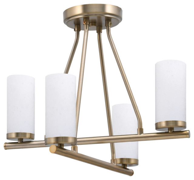 Trinity 4 Light Semi-Flush, New Age Brass Finish With 2.5" White Muslin ...