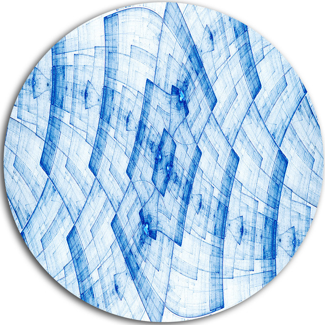 Blue Fractal Flower Pattern Grid, Abstract Disc Metal Wall Art, Disc of ...