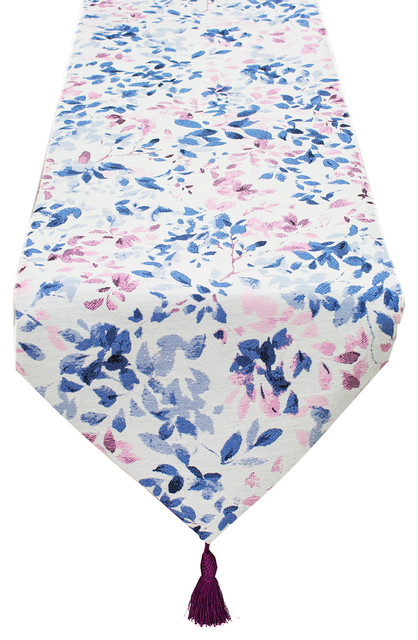 Lovely Floral Woven Tapestry Cotton Table Runner with Tassels ...